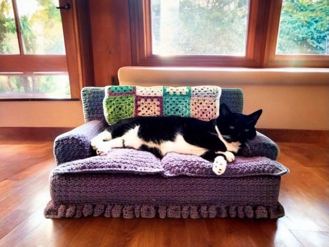 Crochet Cat Bed Pattern-skill Easy Crochet Cat Couch 24lx16w12t Easily ...
