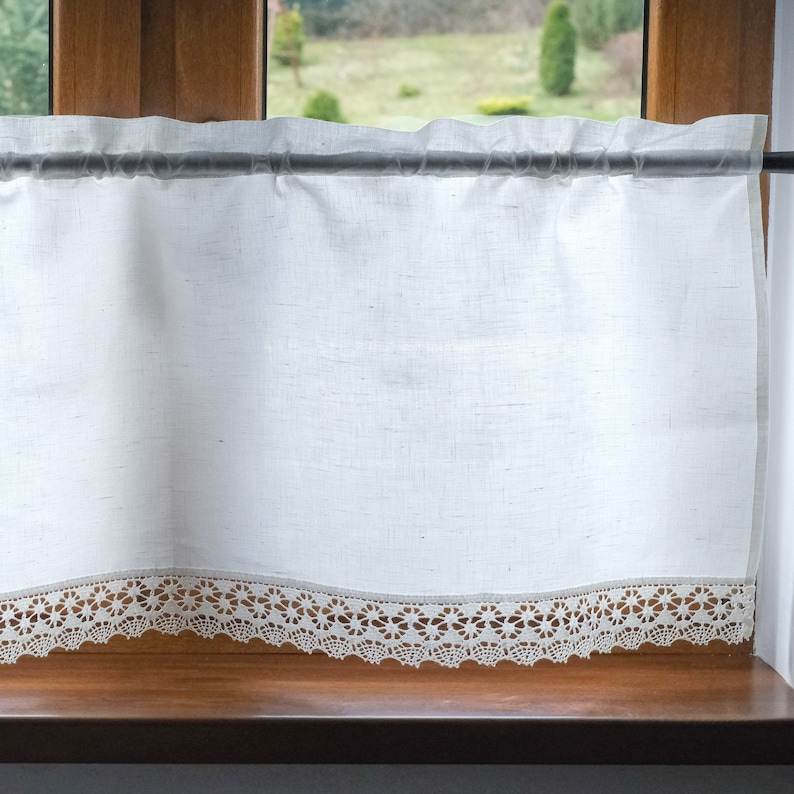Linen Cafe Curtains Cream White | Cafe Curtains Custom Made for Kitchen ...