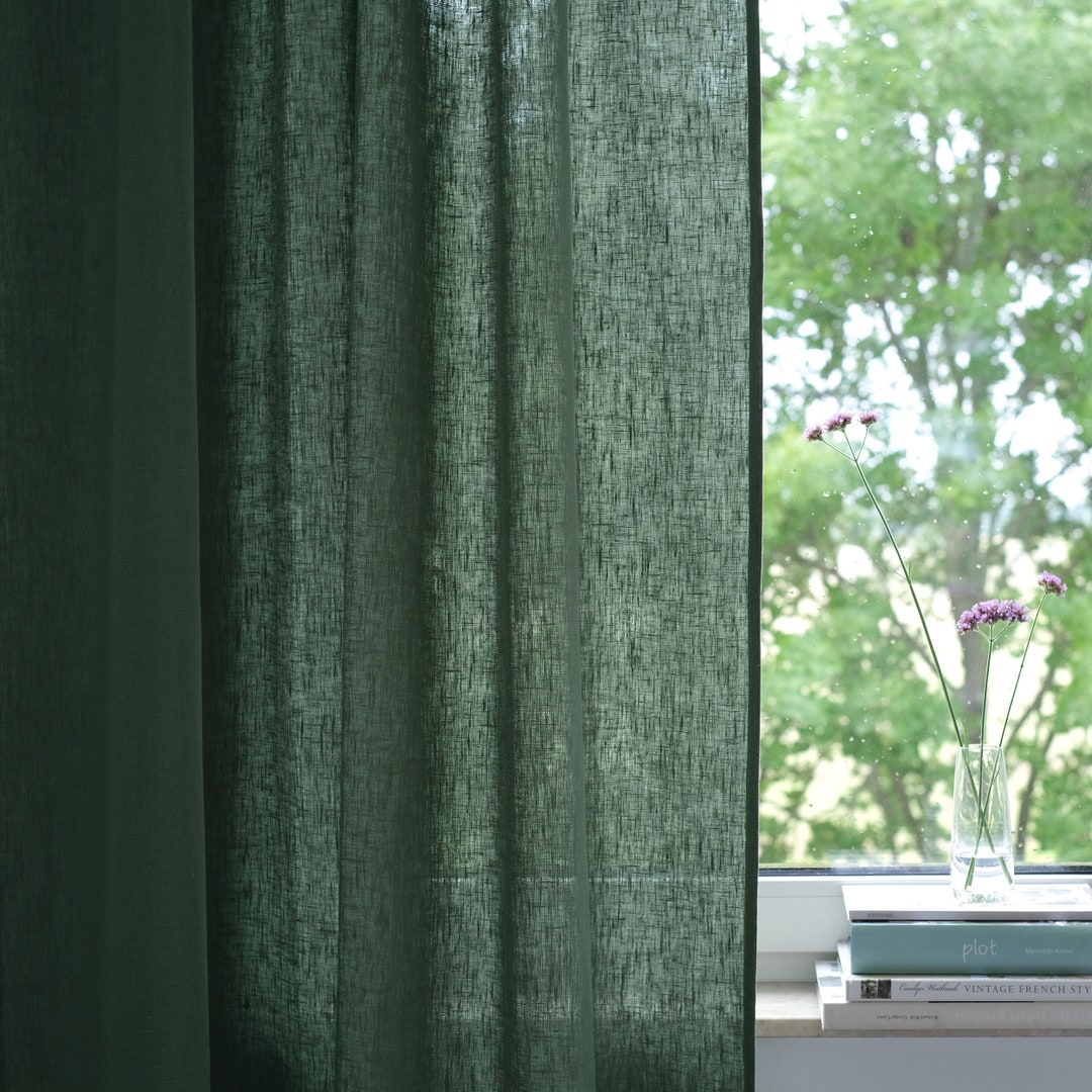 Green Linen Curtains| Dark Green Curtain | Custom Curtains | Extra Long ...