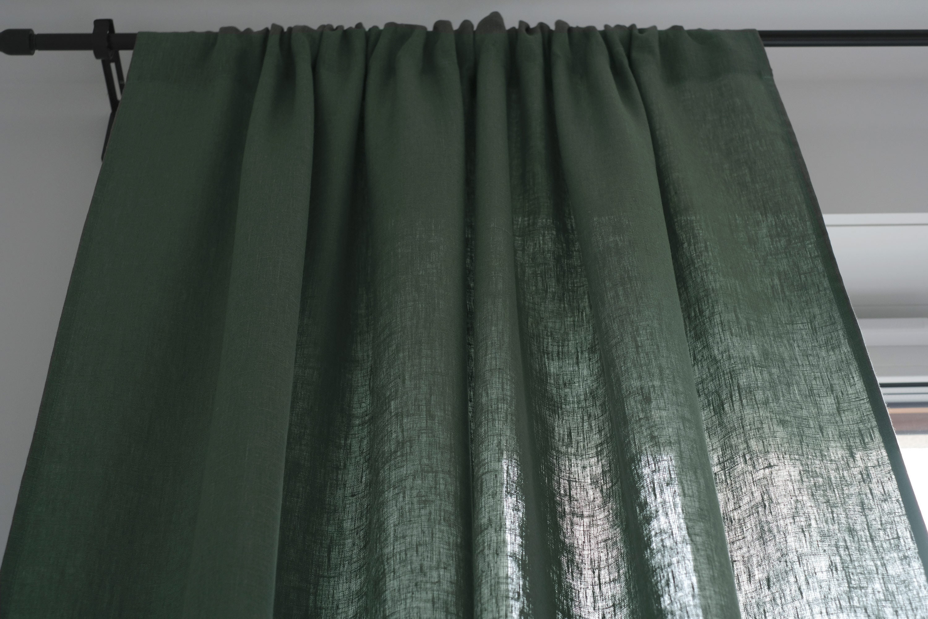 Green Linen Curtains Dark Green Curtain Custom Curtains Extra Long ...