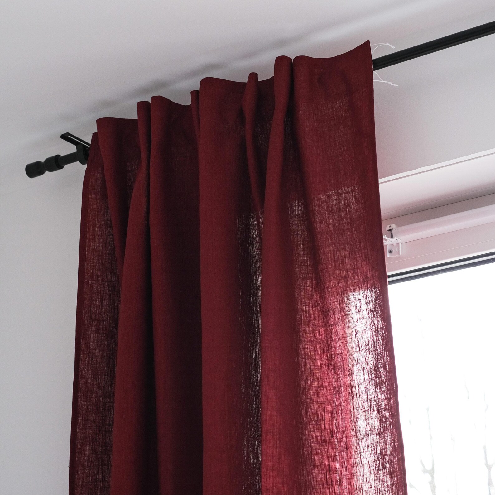 Dark Red Linen Curtain: Custom Tab Top Window Treatment - Etsy