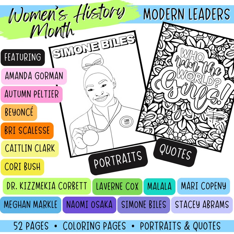 Women's History Month Modern Leaders Coloring Book Digital Download - Etsy