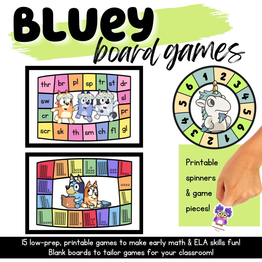 Bluey Printable Board Games Math & Science of Reading - Etsy