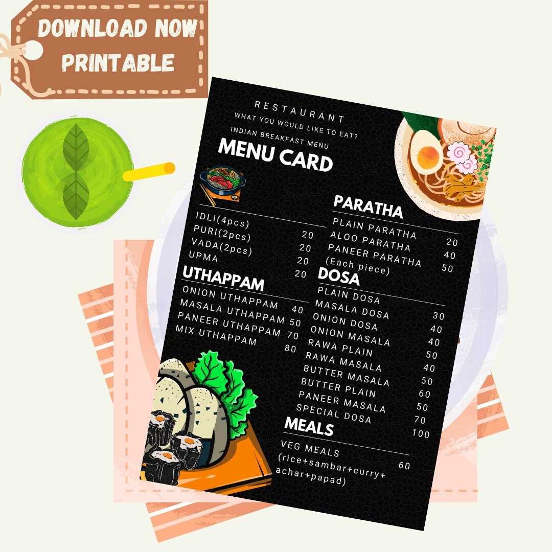 Printable Resturant Menu Card Name Place Card Template - Etsy