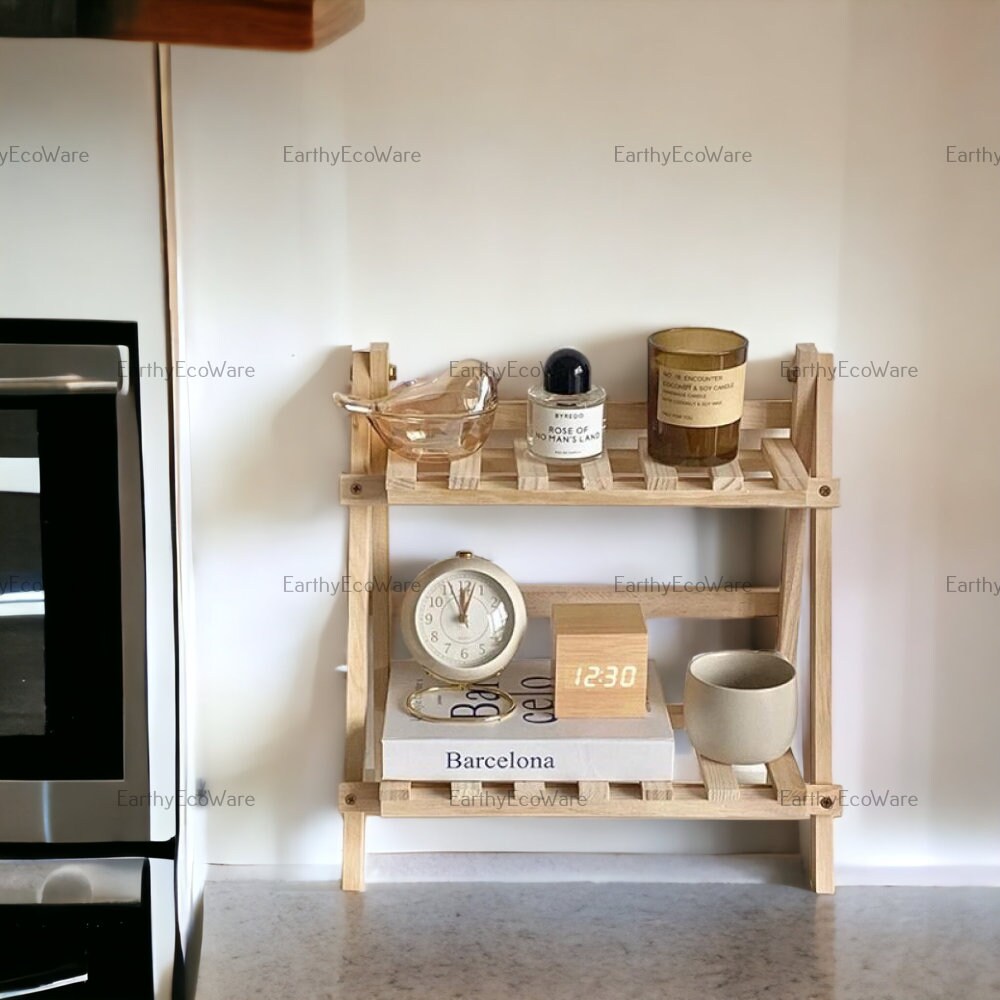 Bamboo Wooden Table Rack Two Tier Kitchen Desk Shelf Wood - Etsy UK