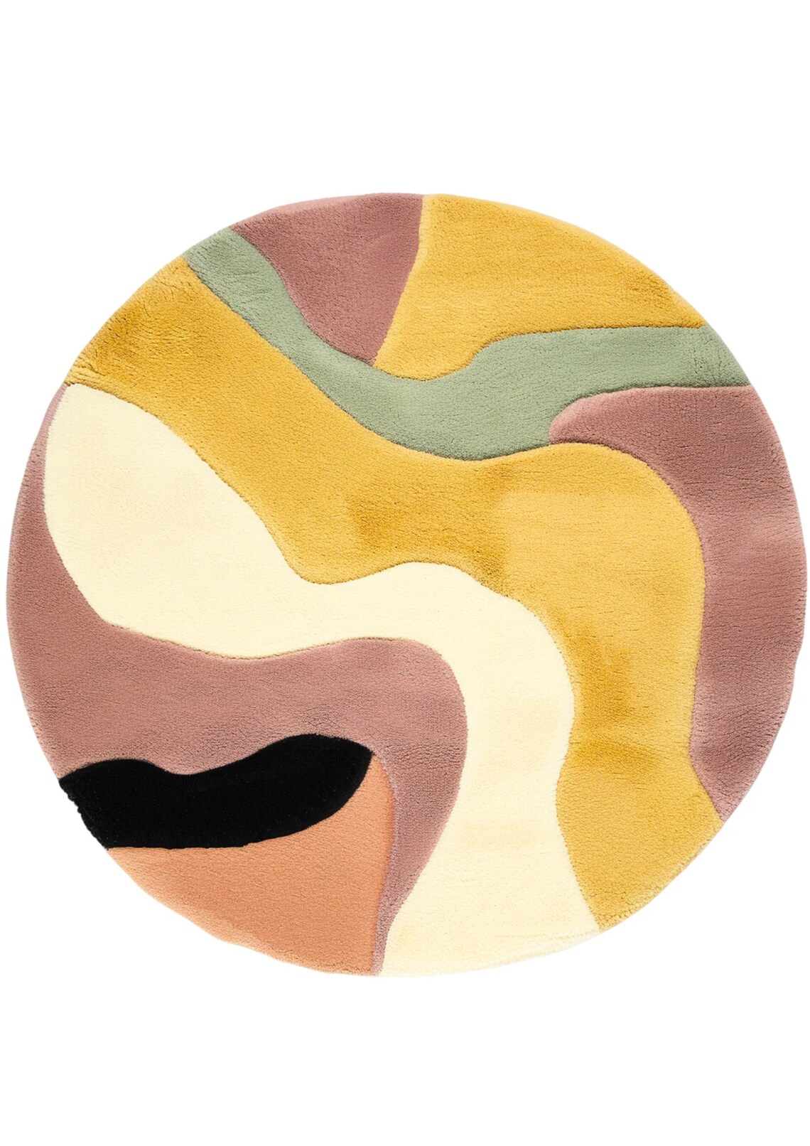 Yellow Round Shapedsunset Swirl Irregular Shaped Desigh Handtufted Wool ...