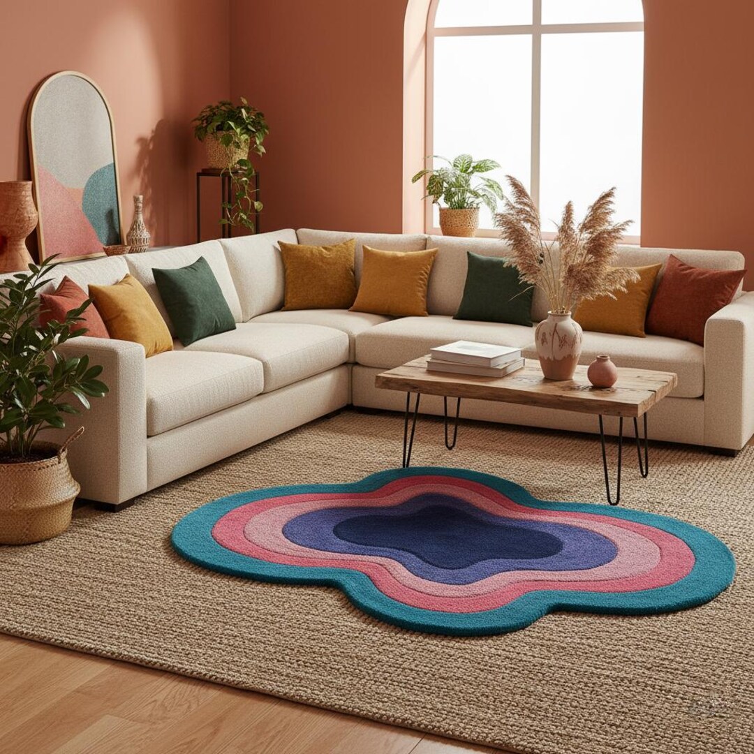 Irregular Hand Tufted Amoeba Shape Rug – Colorful Modern Area Rug for ...