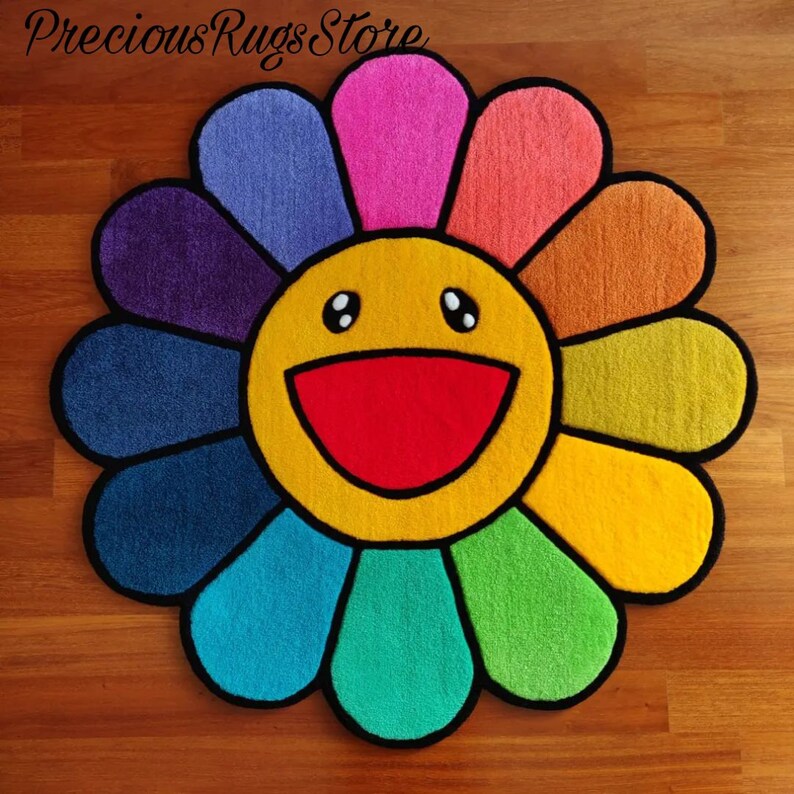Handmade Round Sunflower Smily Shaped Colorful Tufted Rugs, for Living ...