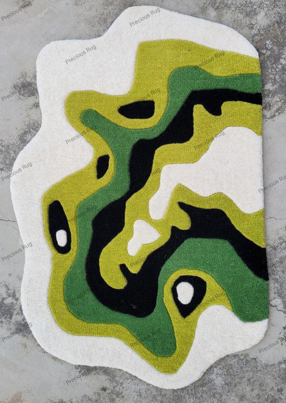 Irregular Amoeba Shaped Rug green Moss / Custom Rug, Fluffy & Soft ...