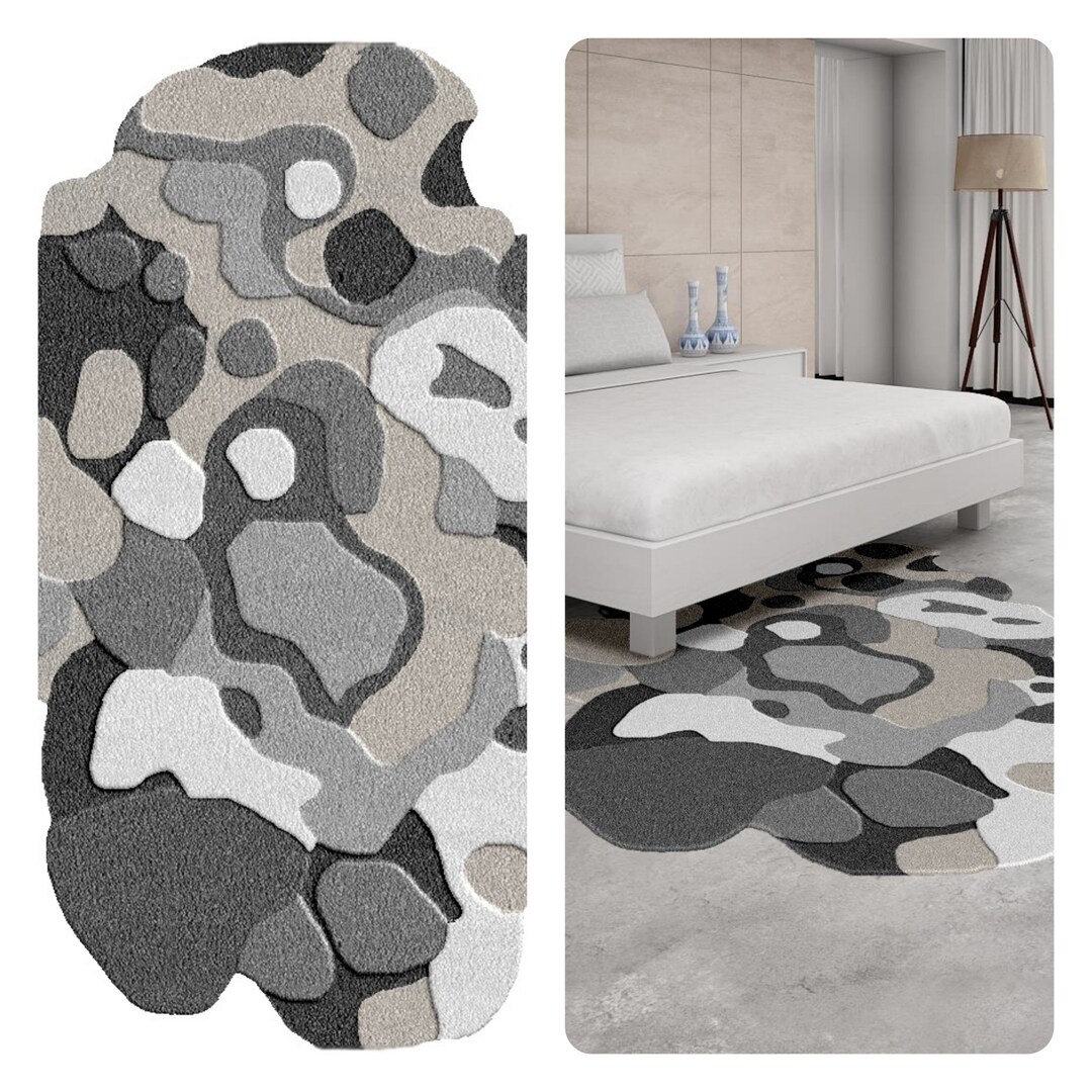 Irregular Shape Hand Tufted Soft and Shiny Wool Rug grey Carpet 5x8 ...