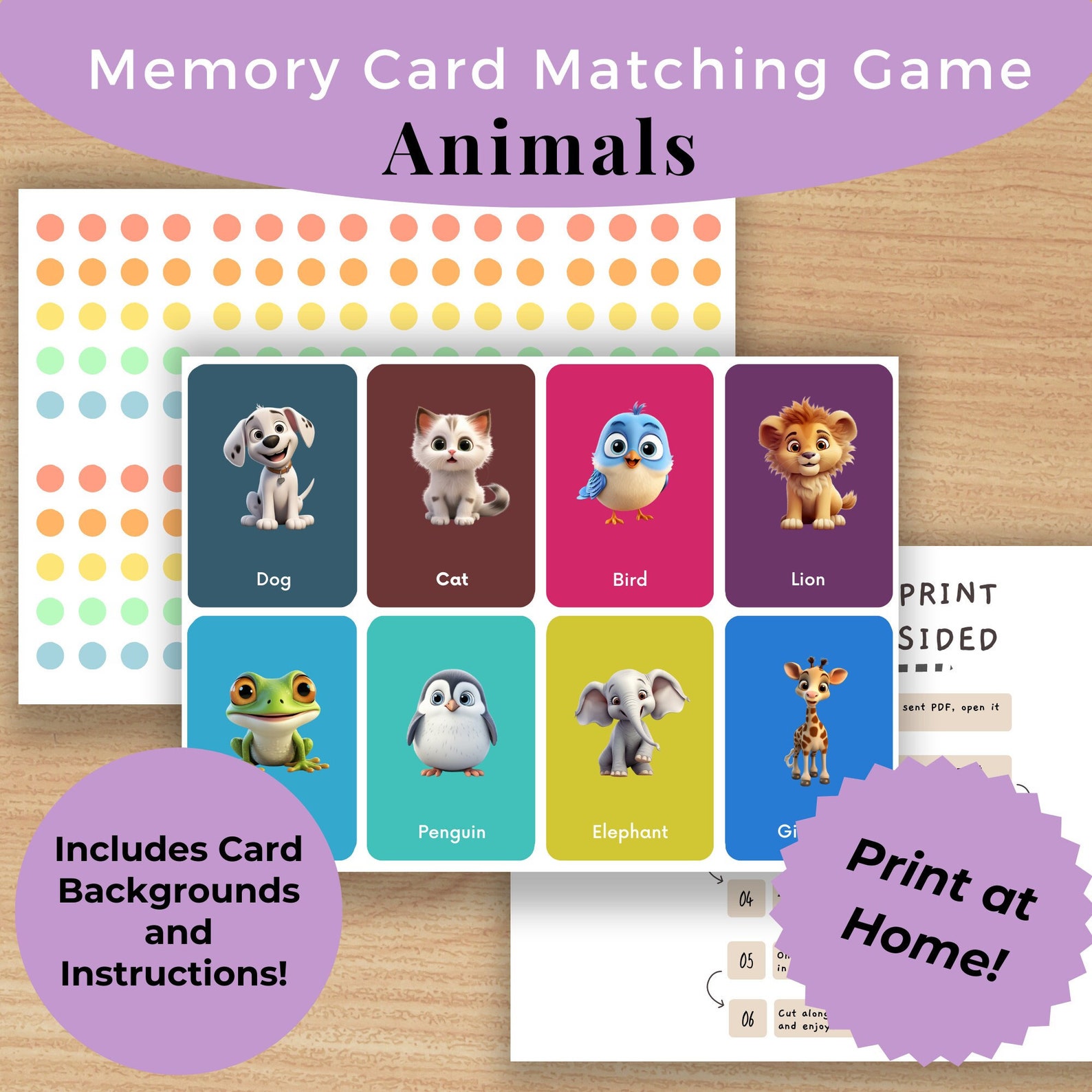 Animal Game • 16 Memory Matching Game Cards • Pairs Montessori ...
