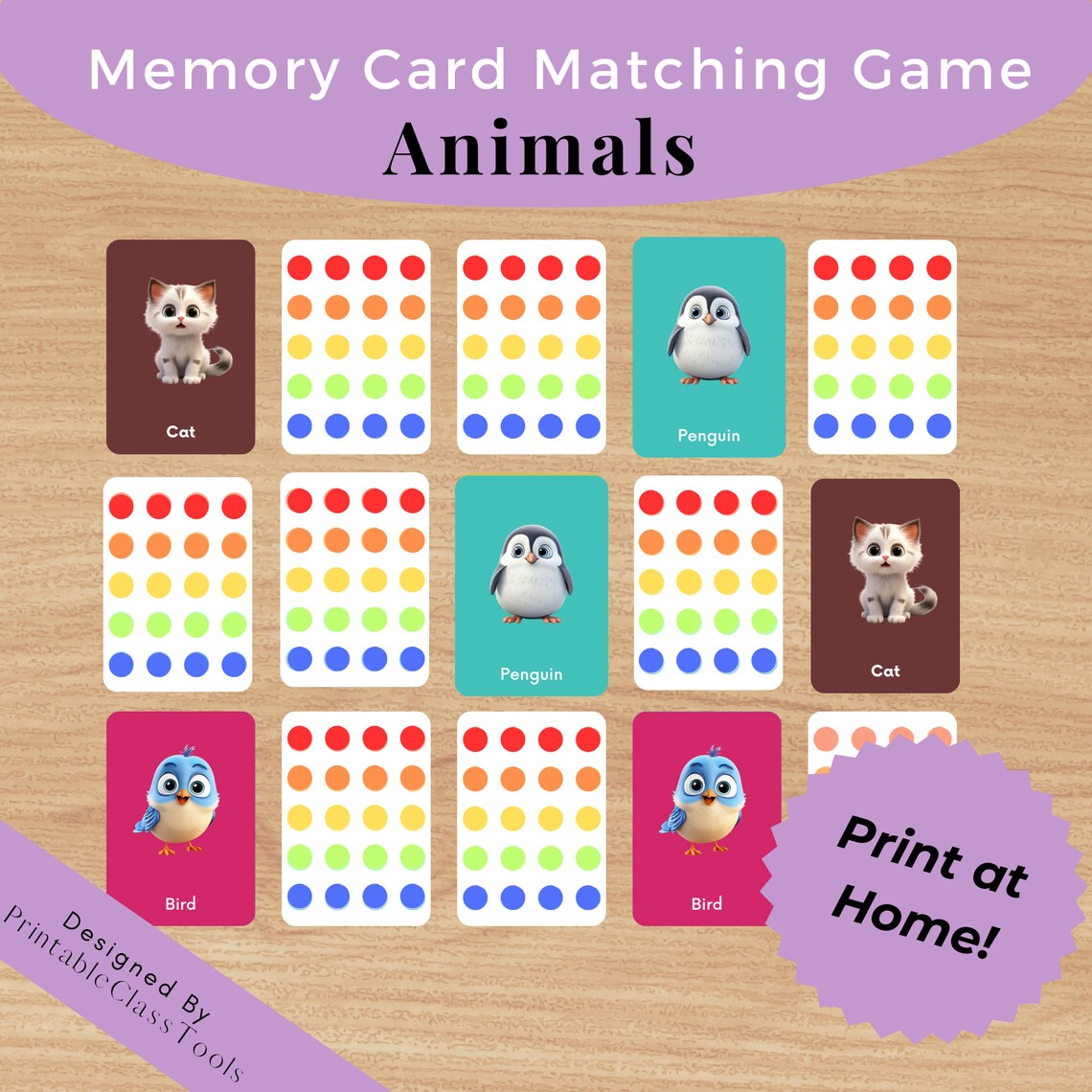 Animal Game • 16 Memory Matching Game Cards • Pairs Montessori ...