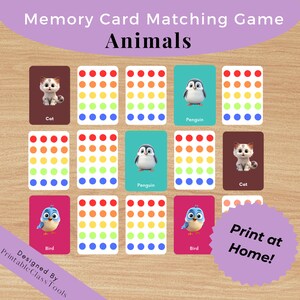 Animal Game • 16 Memory Matching Game Cards • Pairs Montessori ...