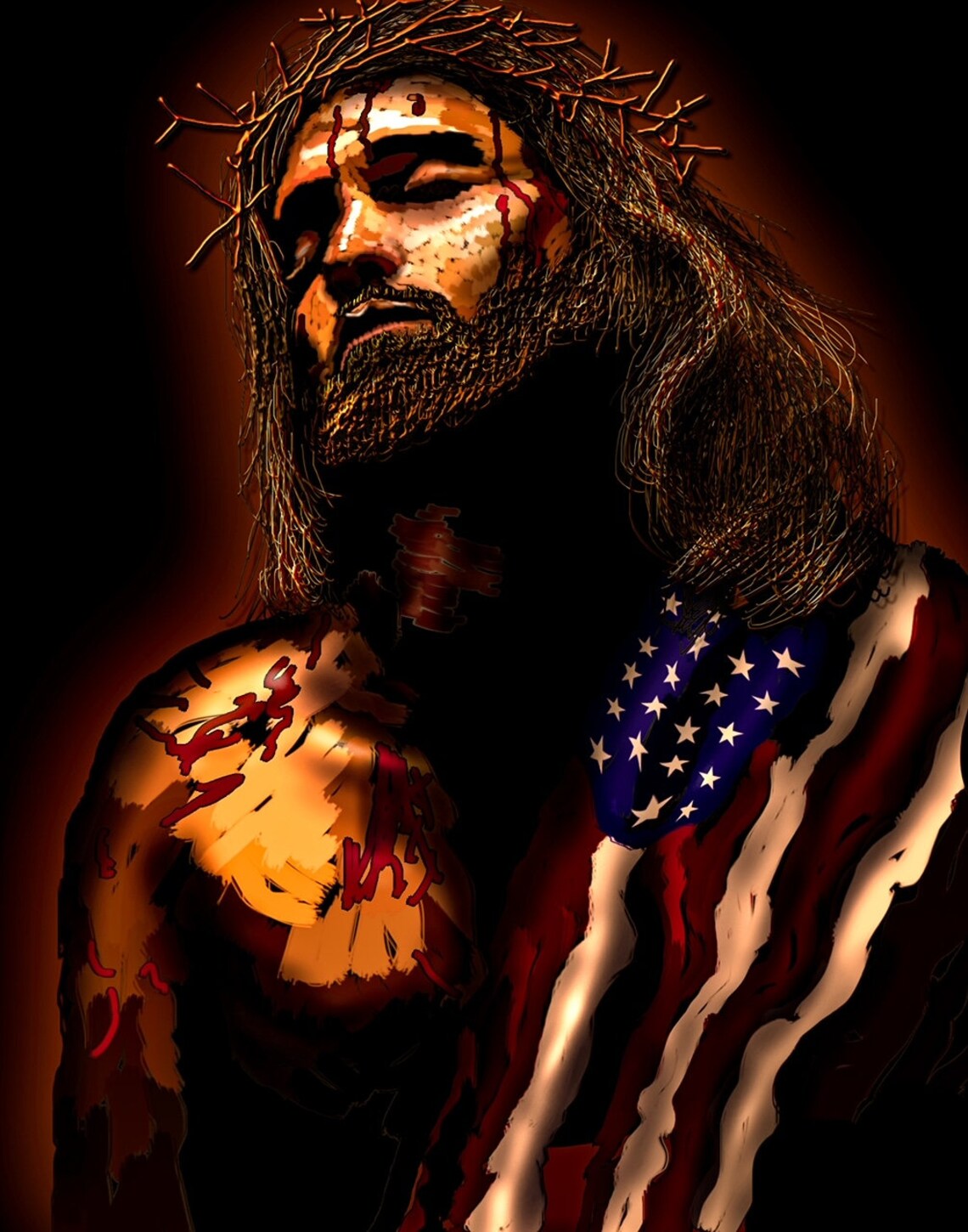 36x24 Canvas Jesus With Flag - Etsy
