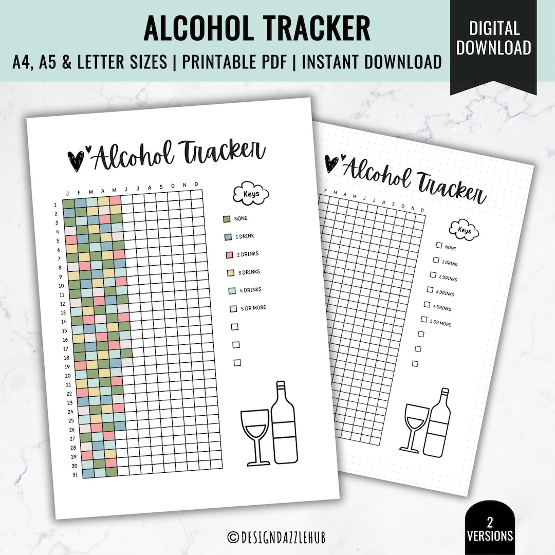 Alcohol Tracker Printable | Track Drinking | Planner Page | Wine ...
