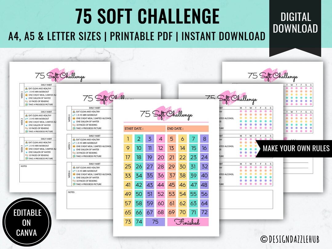 Editable 75 Soft Challenge Tracker | 75 Soft Challenge | 75 Day ...