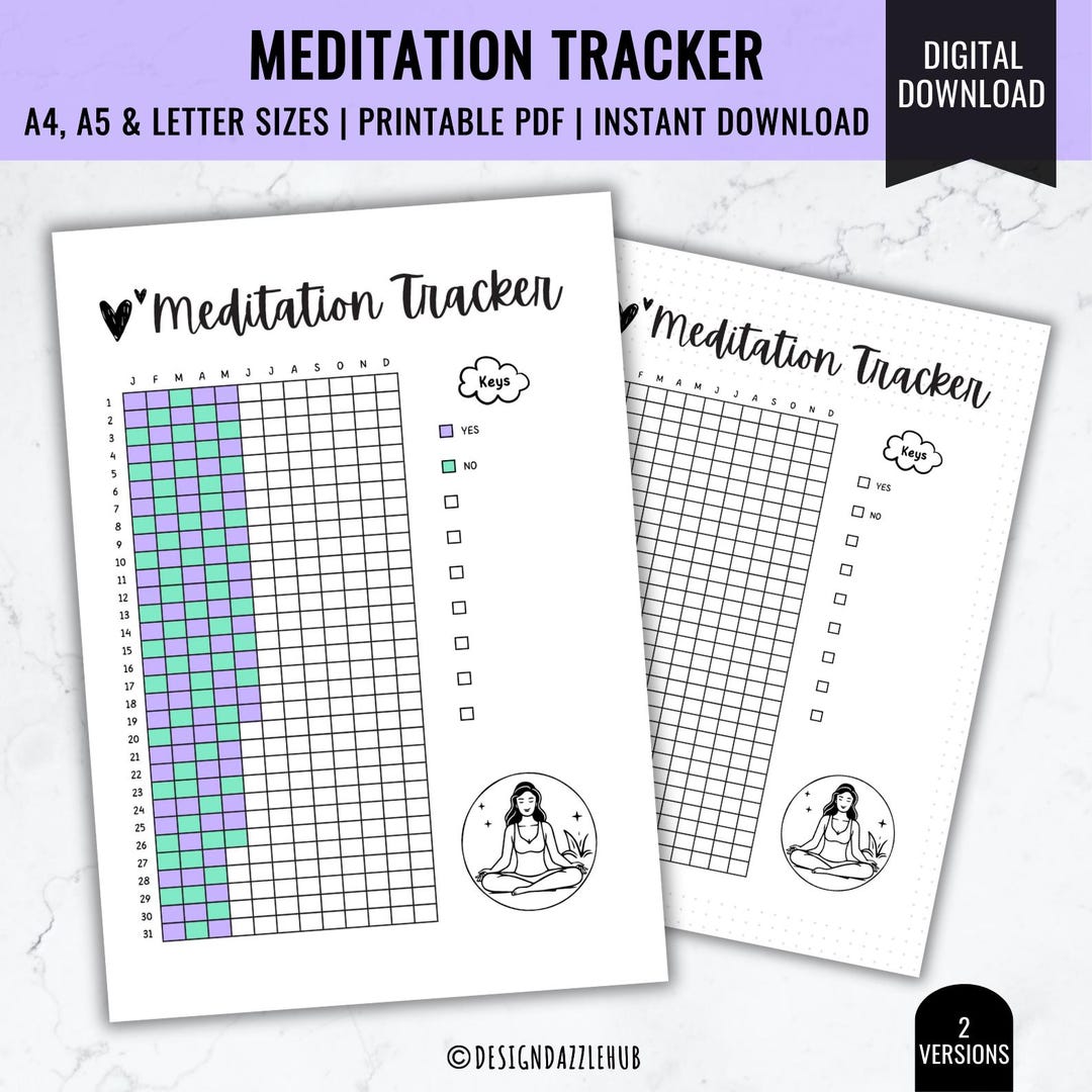 Meditation Tracker Printable | Premade Bullet Journal Pages | Track ...