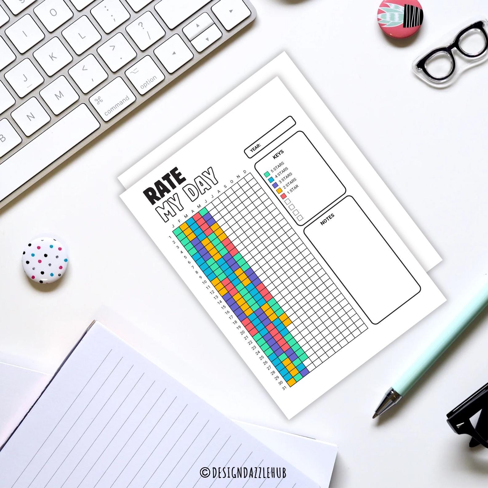 Rate My Day Tracker: Printable Mood Journal (PDF Download) - Etsy
