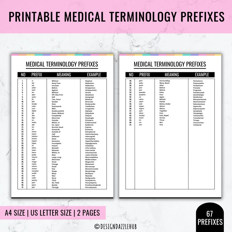 Medical Terminology Prefixes & Suffixes Medical Terminology - Etsy Medical Terminology Prefixes & Suffixes Medical Terminology - Etsy