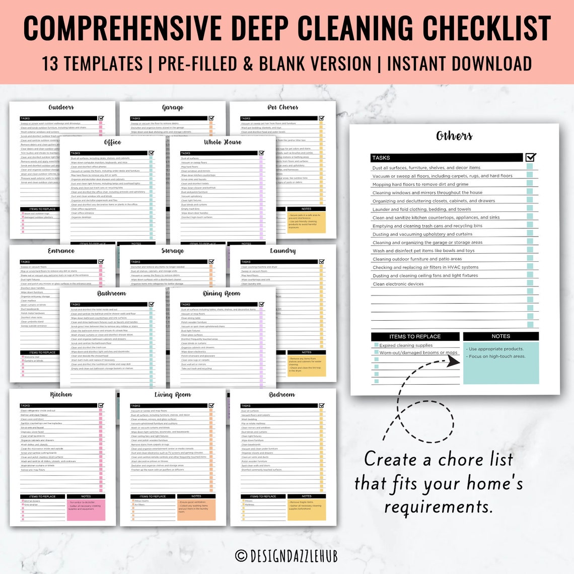 Editable Adhd House Cleaning Bundle List House Deep Cleaning Checklist ...