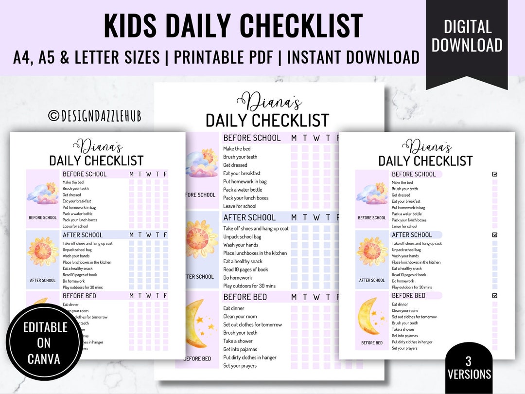 Kids Daily Routine Chart | Kids Daily Checklist PDF | Daily Routine ...