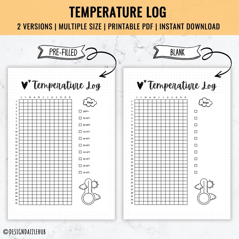 Temperature Log Tracker Printable: Weather Journal (PDF Download) - Etsy