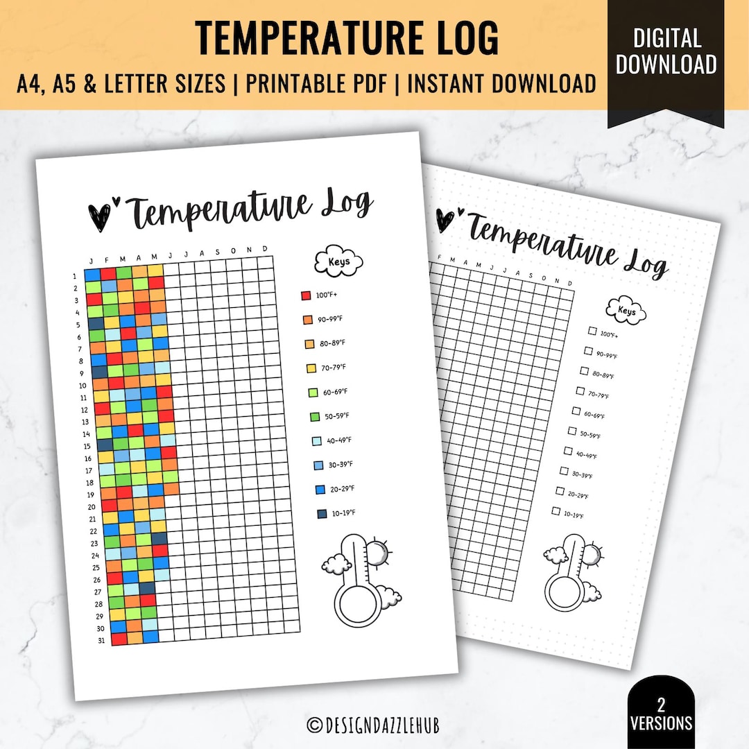 Temperature Log Tracker Printable | Temperature Log Template | Weather ...