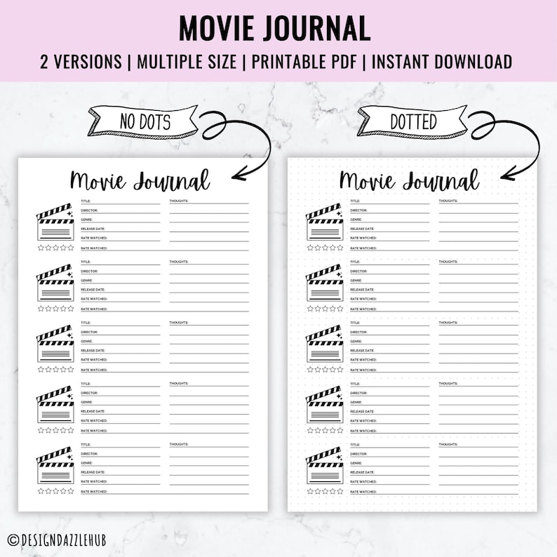 Printable Movie Journal Template | Bullet Journal Page Ideas | Movie ...