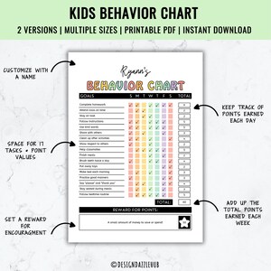 Behavior and Chore Chart for Kids Printable | Daily Good Behavior ...