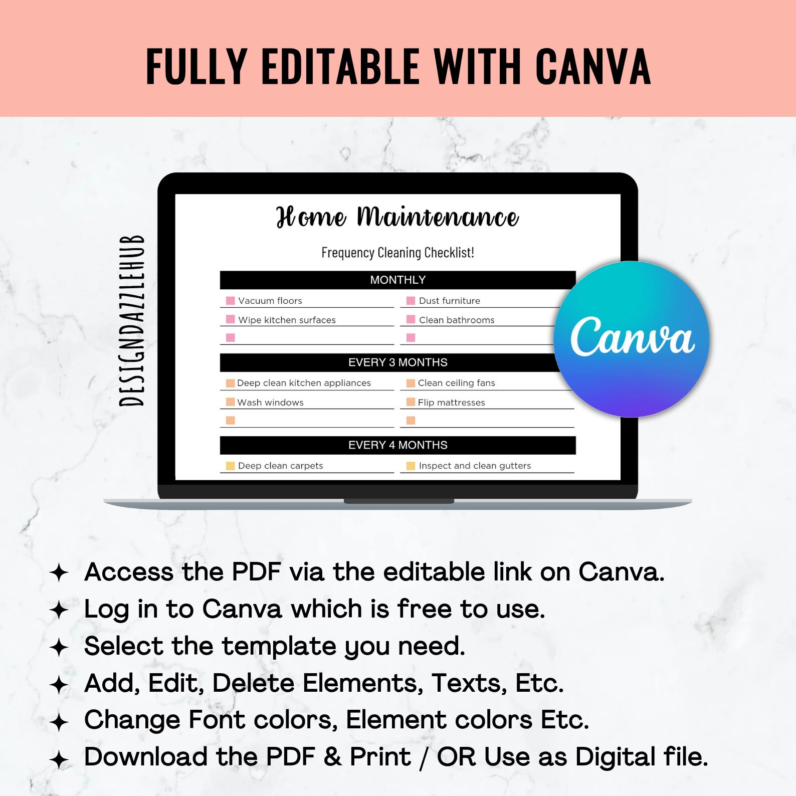 Editable Adhd House Cleaning Bundle List House Deep Cleaning Checklist ...