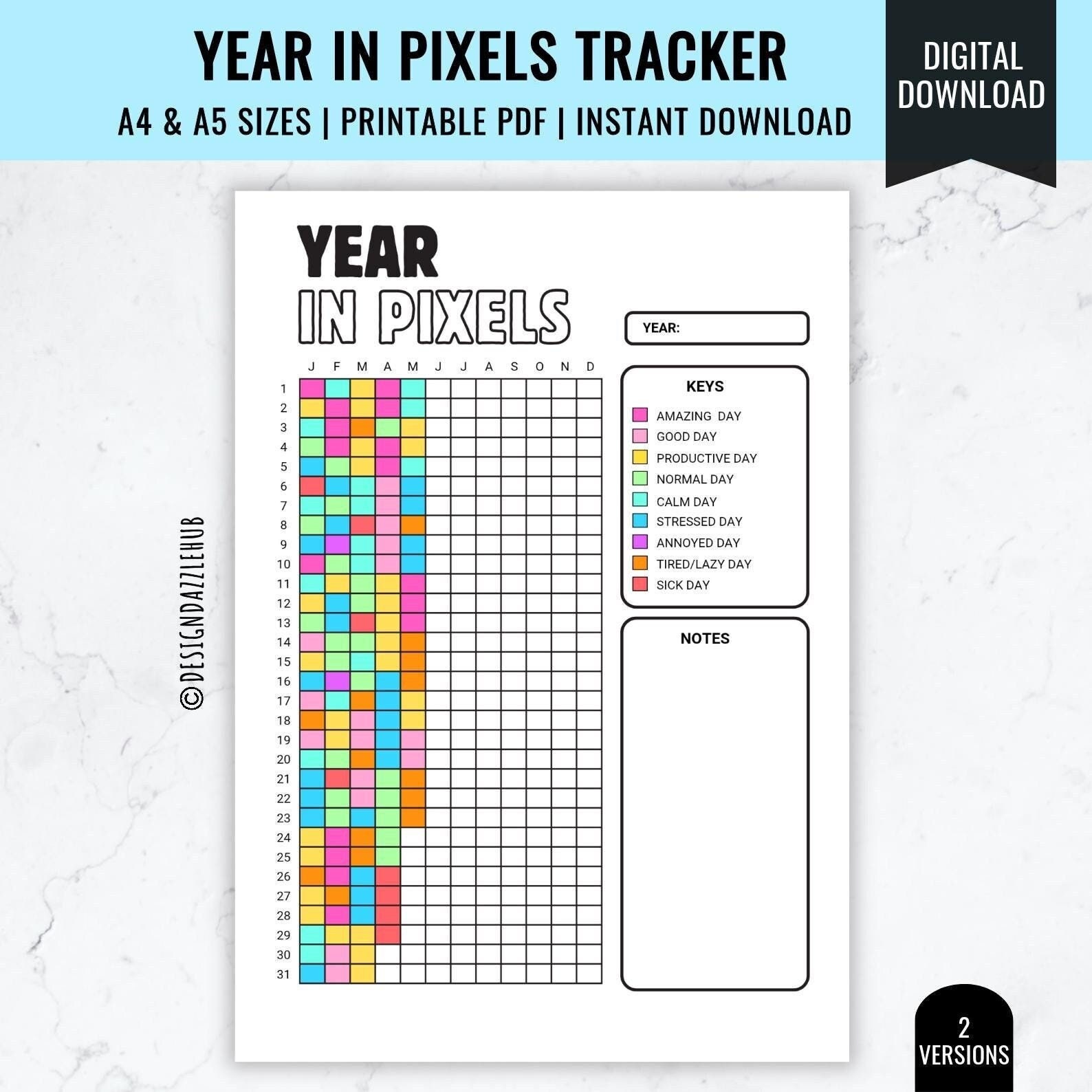 Year in Pixels Mood Tracker | Printable A4/A5 (digital Download) - Etsy ...