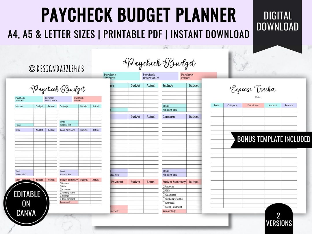 Paycheck Budget Template | Money Management Tracker | Bi-weekly Budget ...