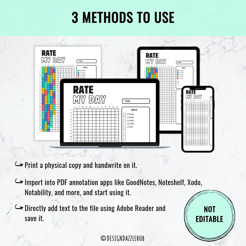 Rate My Day Tracker: Printable Mood Journal (PDF Download) - Etsy