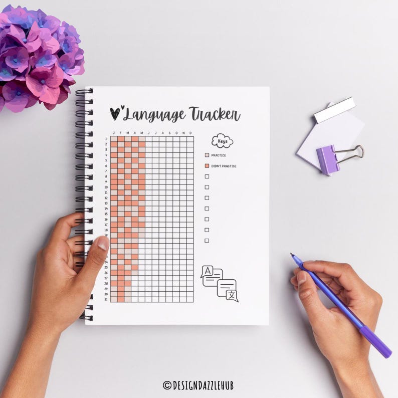 Language Learning Tracker | Printable Bullet Journal Page (digital ...