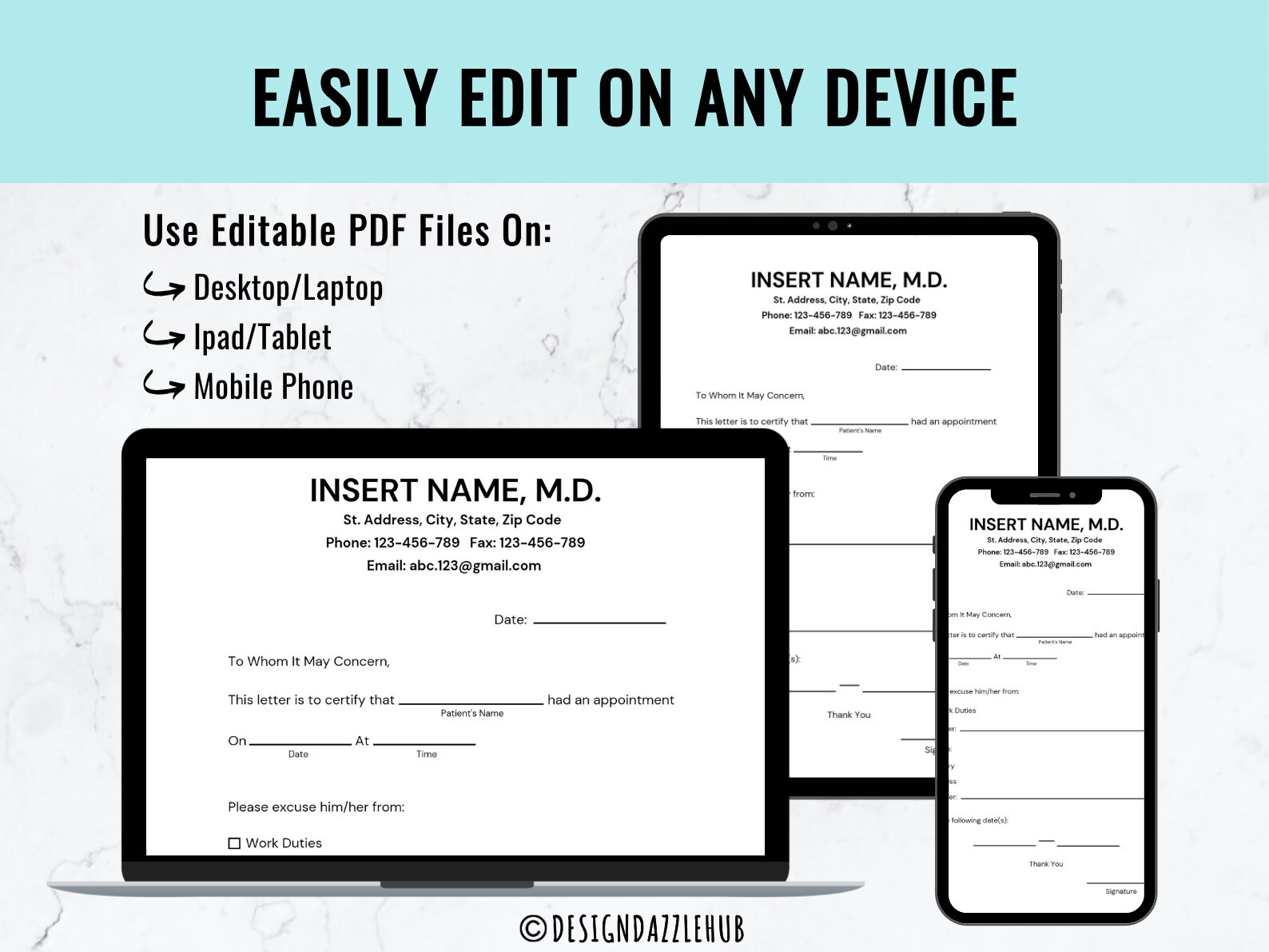 Editable Doctor Excuse Note Template for Work | Customizable Printable ...