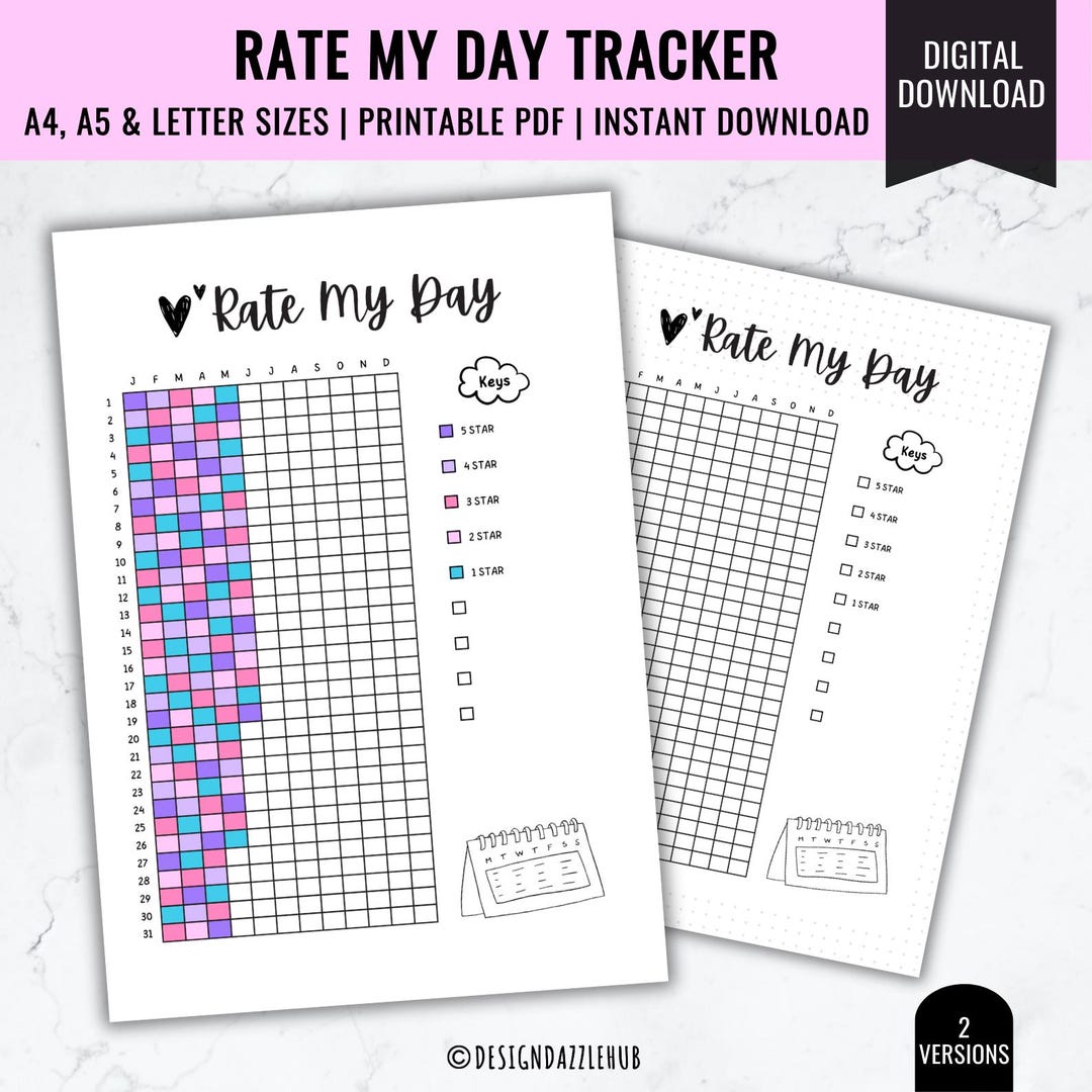 Rate My Day Tracker Printable: Mood Tracker, Year in Pixels (PDF) - Etsy UK
