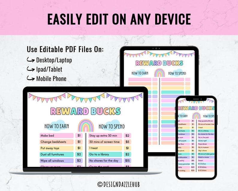 Kids' Reward System Printable Mom Bucks Editable Good Behavior Chart ...