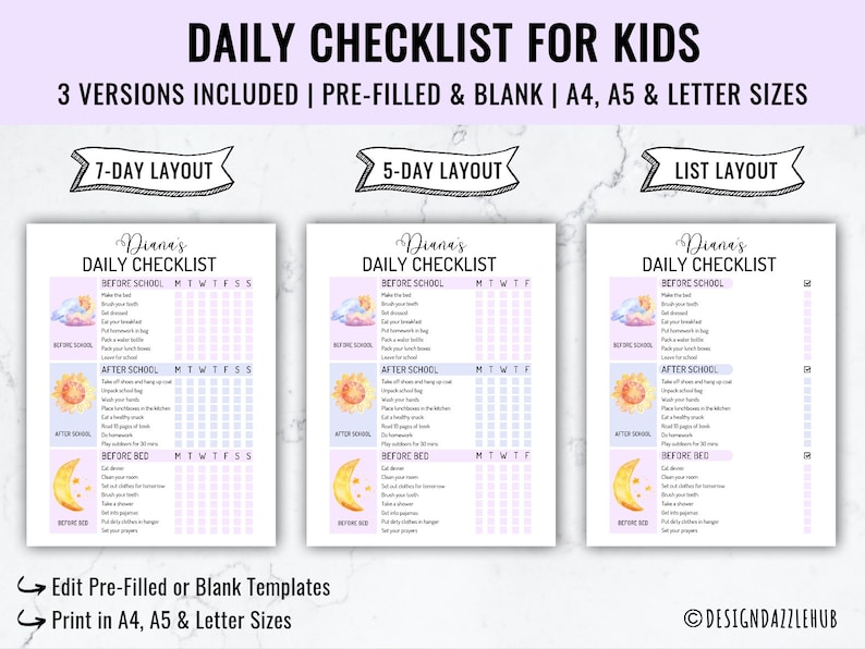 Kids Daily Routine Chart Kids Daily Checklist PDF Daily Routine Chart ...