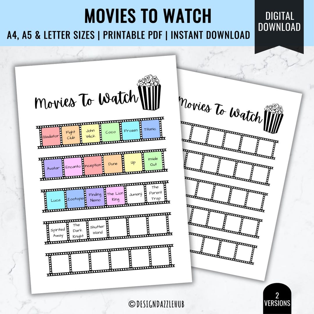 Printable Movie Tracker | Bullet Journal, Cinema Log (digital Download ...