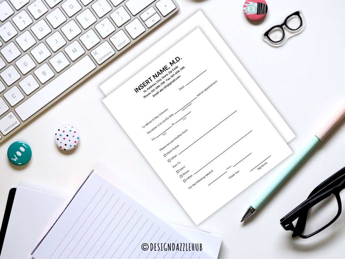 Editable Doctor Excuse Note Template for Work | Customizable Printable ...