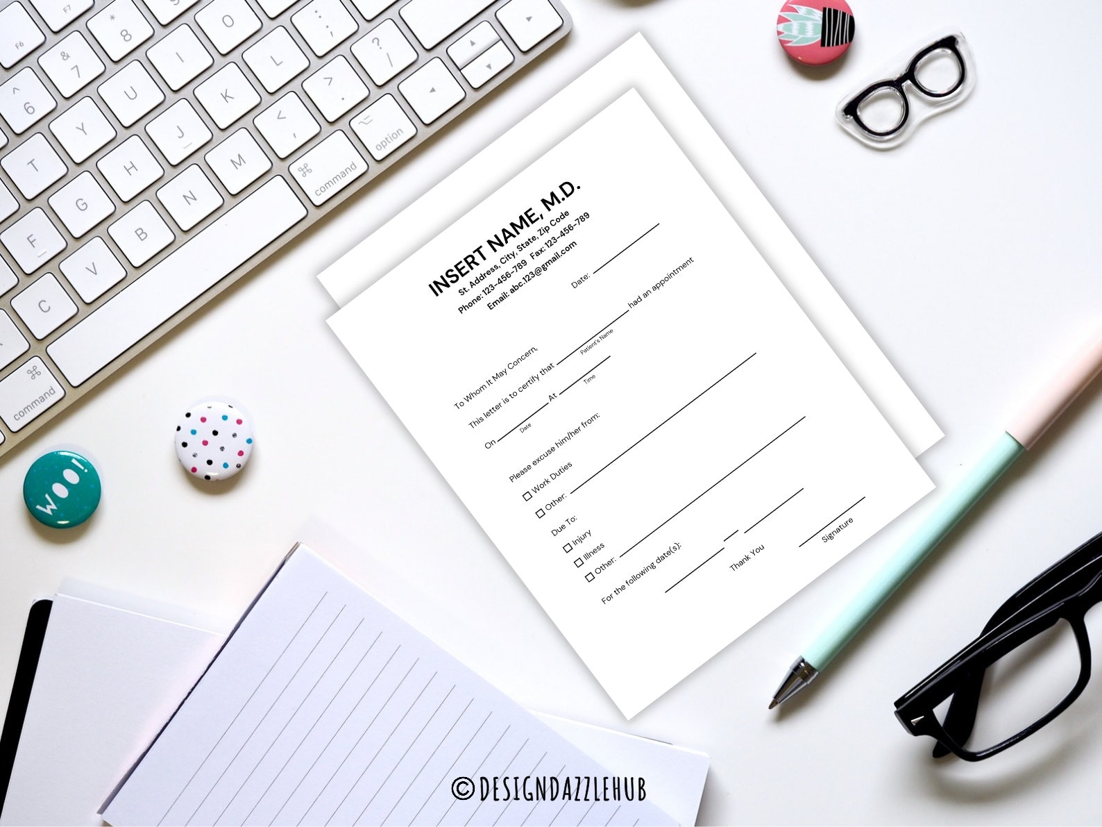 Editable Doctor Excuse Note Template for Work | Customizable Printable ...