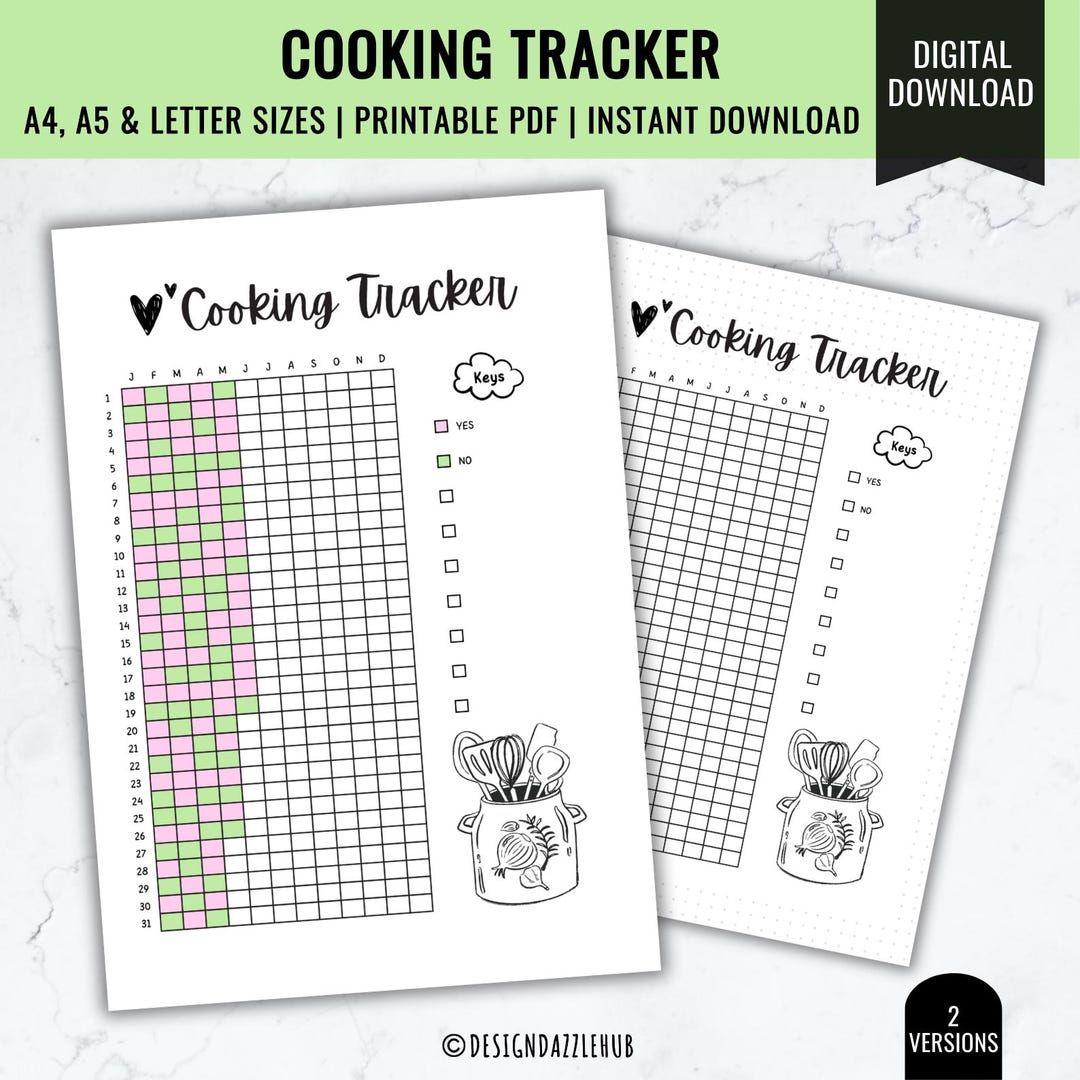 Cooking Tracker Printable: Meal Planning, Habit Tracker (PDF Download ...