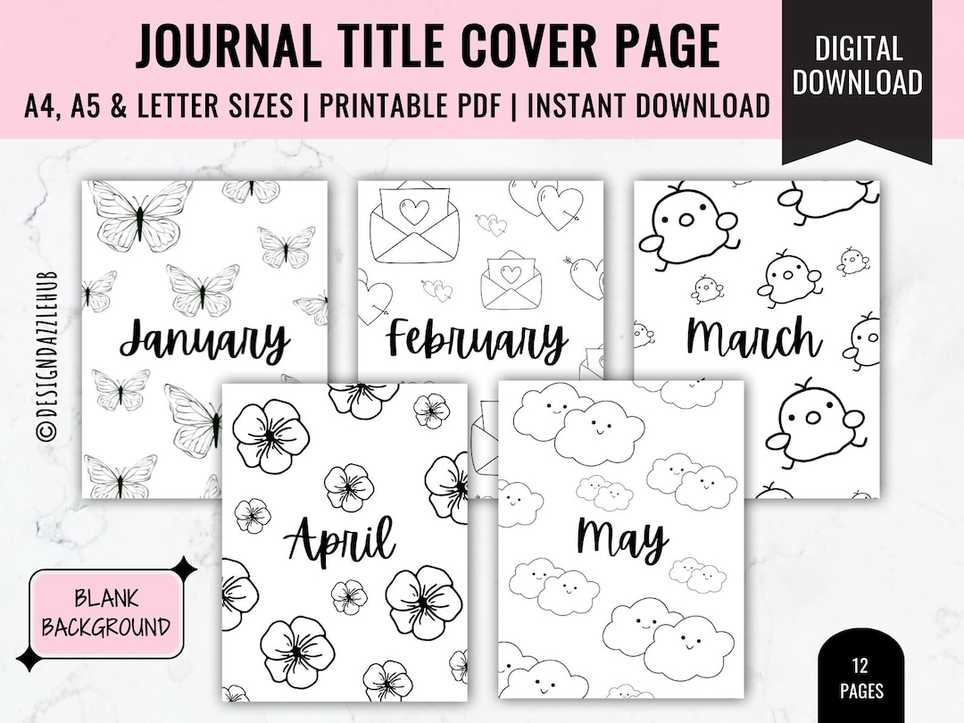 Printable Journal Title Pages: 12 Month Designs (PDF Download) - Etsy