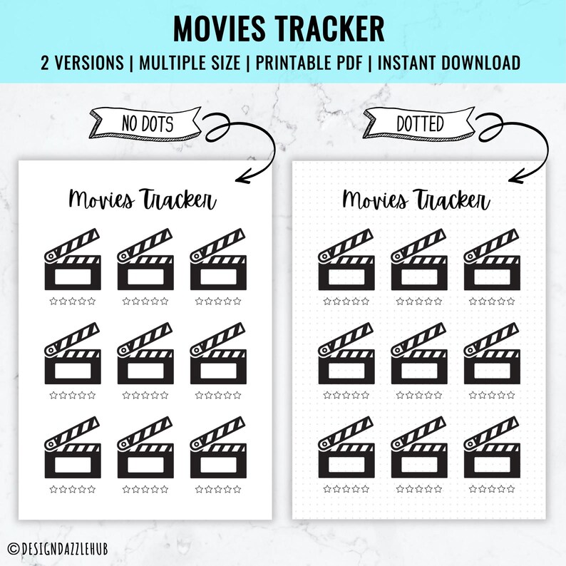 Printable Movies Tracker Bullet Journal | Movie Tracker Sheets | Movie ...