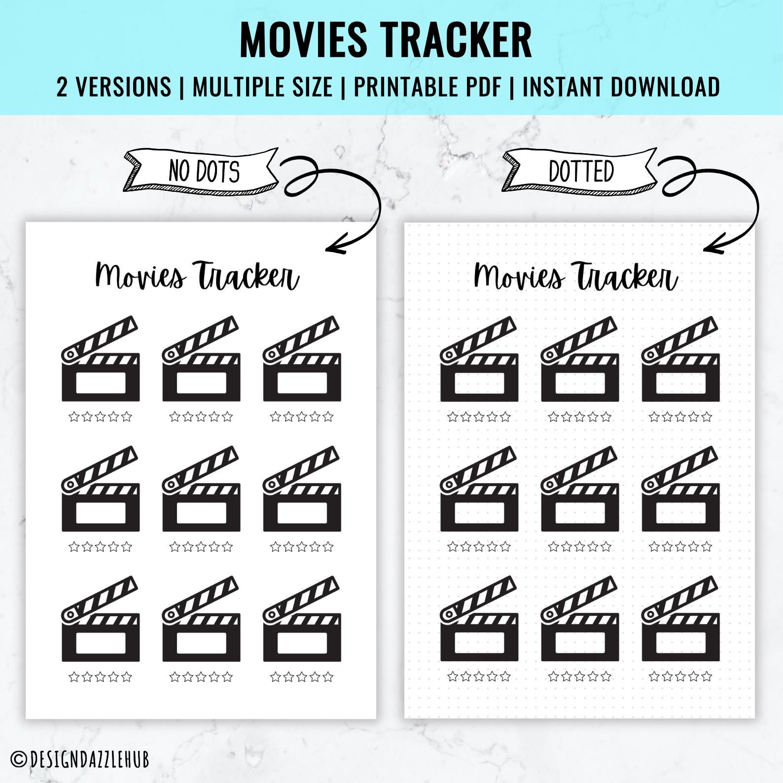 Printable Movies Tracker Bullet Journal | Movie Tracker Sheets | Movie ...