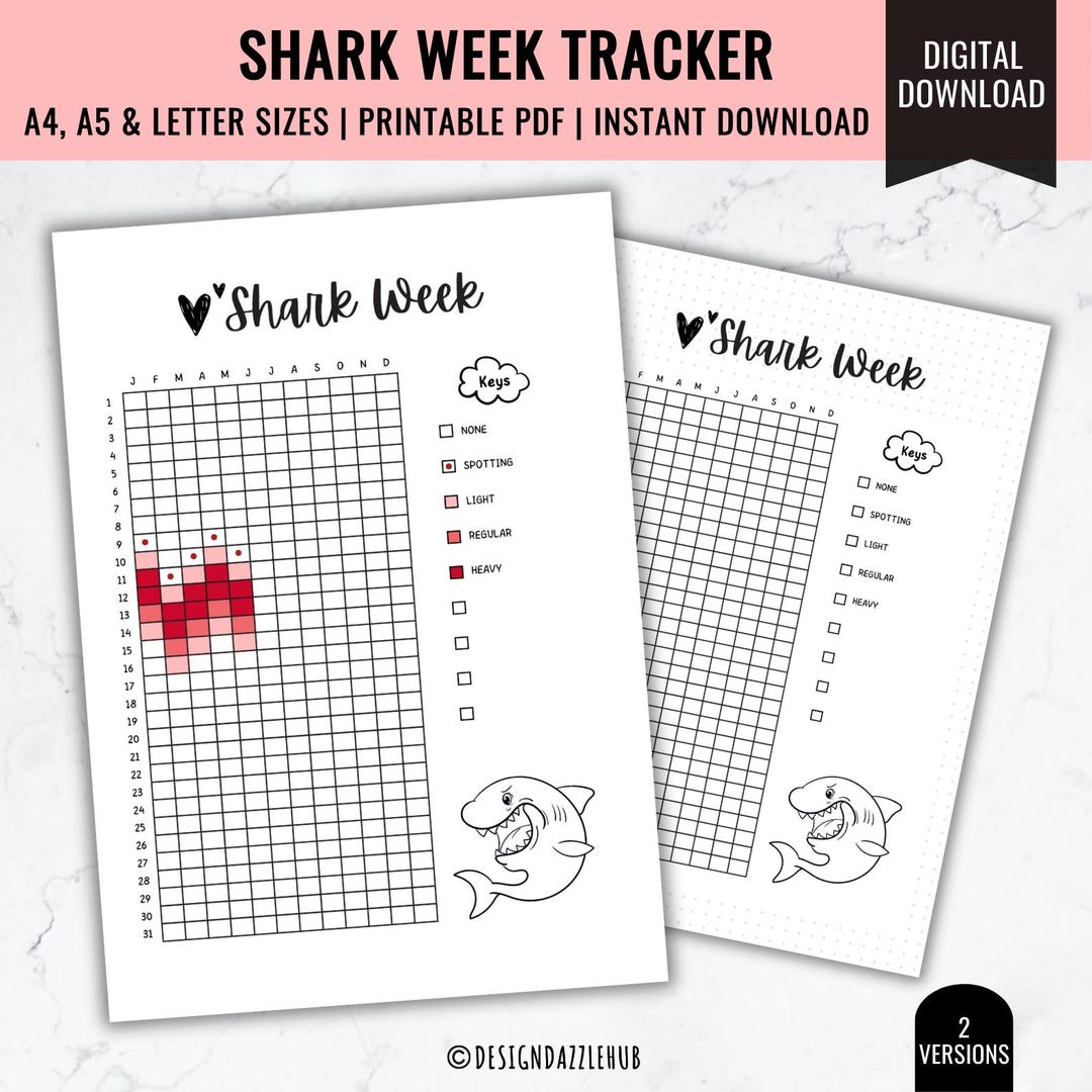 Shark Week Period Tracker Printable | Menstrual Cycle Log (PDF) - Etsy