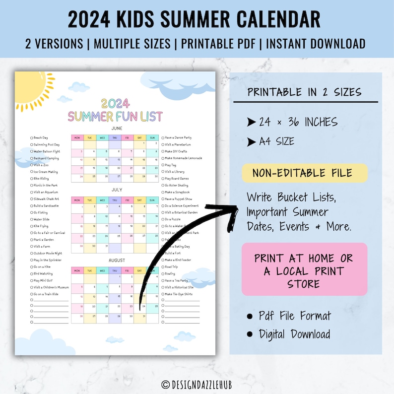 Organize a Fun-filled Summer With Your Kids | 2024 Wall Calendar for ...
