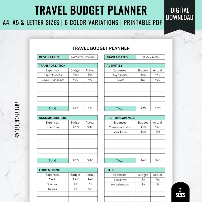 Printable Travel Budget & Savings Planner Trip Expense Tracker Holiday ...