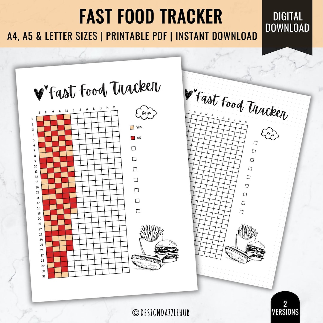 Fast Food Tracker | Food Log | Planner Page | Junk Food Tracker ...