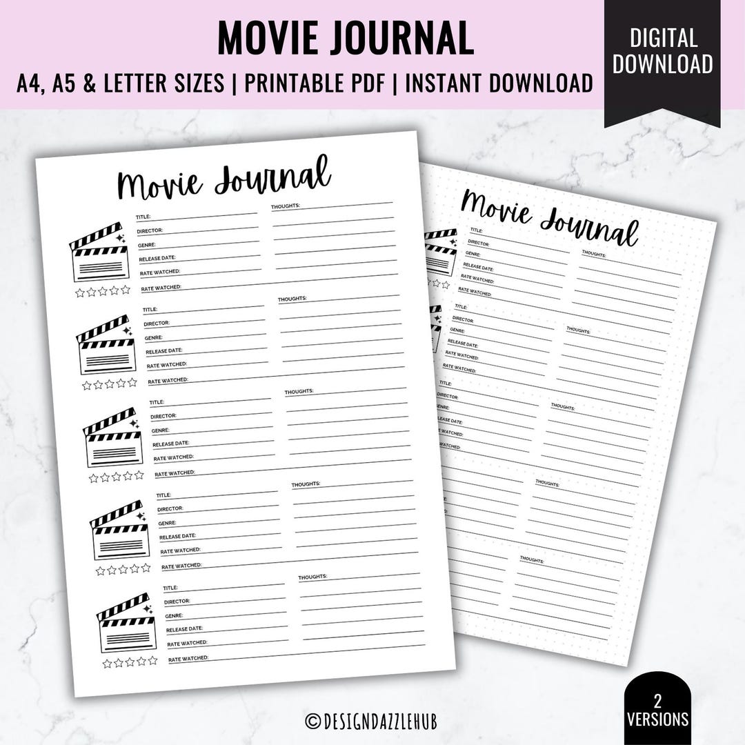 Printable Movie Journal Template | Bullet Journal Page Ideas | Movie ...